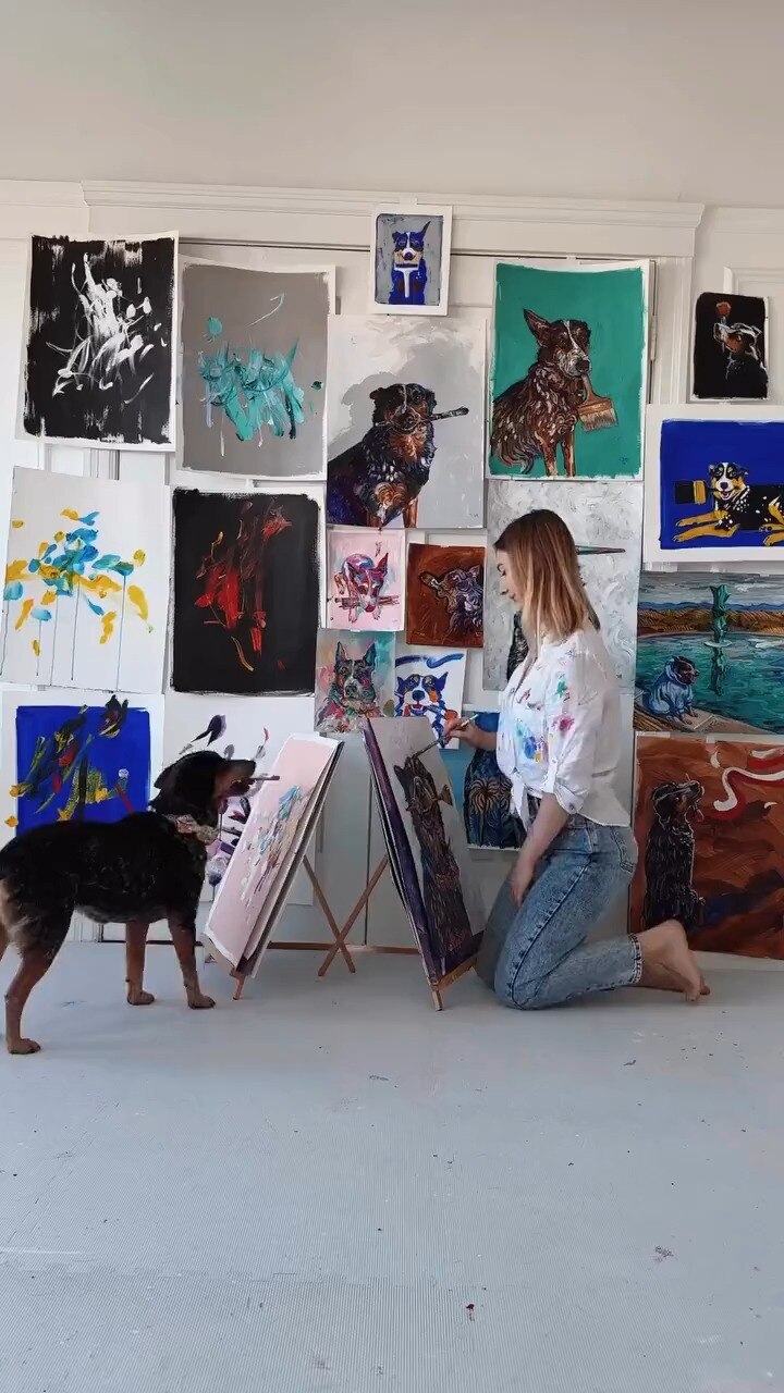 Art Designer on GETTR : Painting by Kate Tova and her dog.
